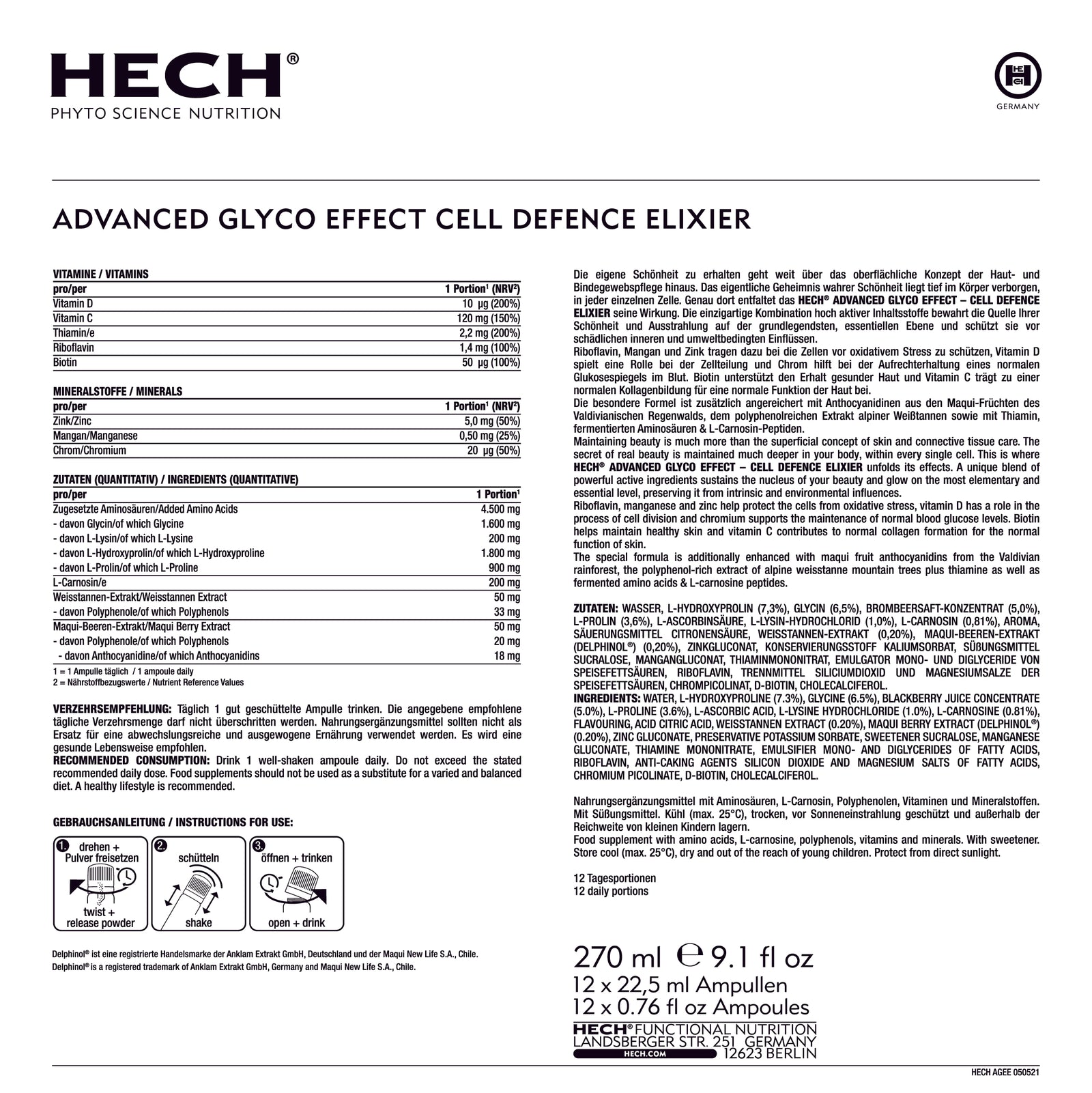 HECH® ADVANCED GLYCO EFFECT CELL DEFENCE ELIXIER 12 Ampoules