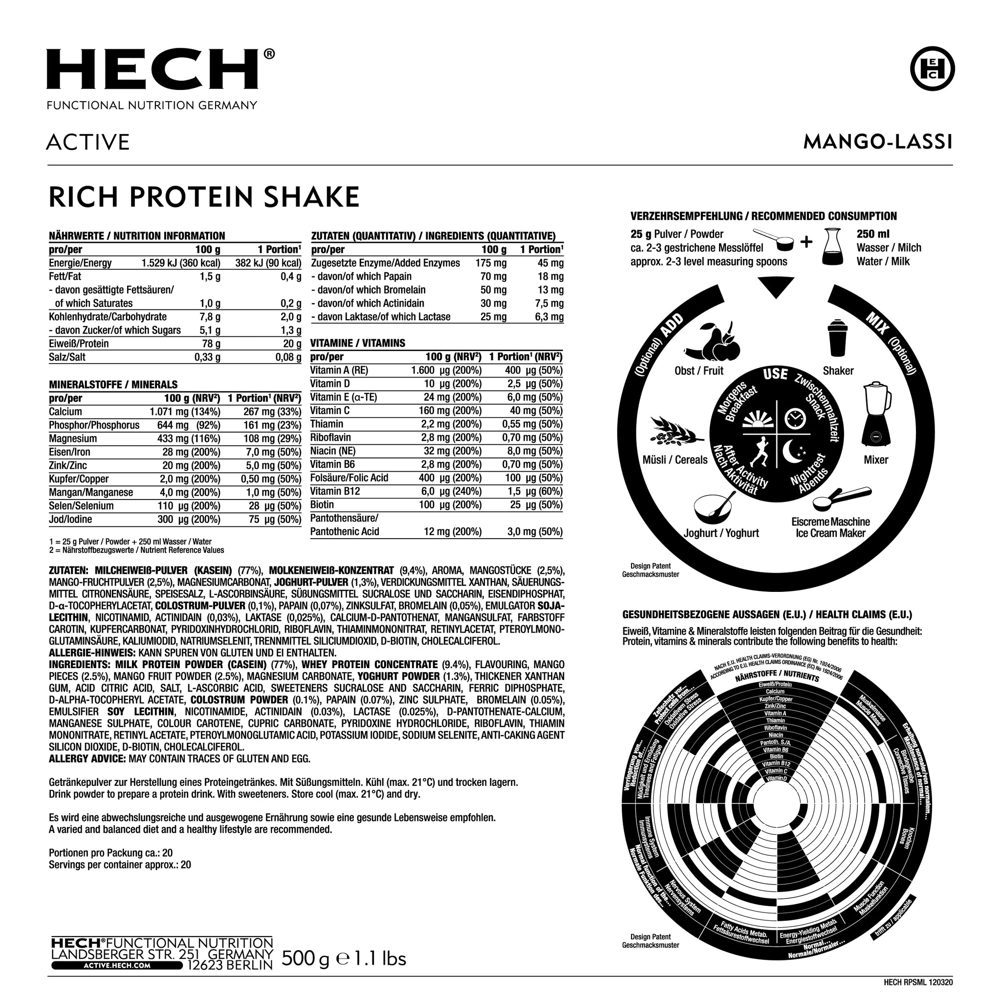 RICH PROTEIN SHAKE 500 g Pulver – HECH Functional & Beauty Nutrition